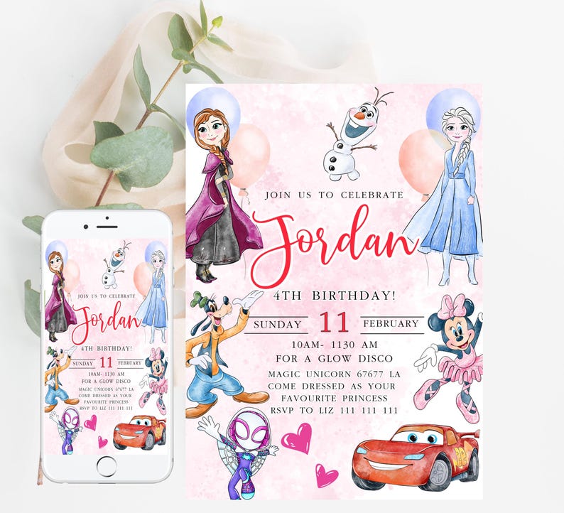 Frozen & Goofy Ghost Birthday Invitation: Princess Theme (editable ...