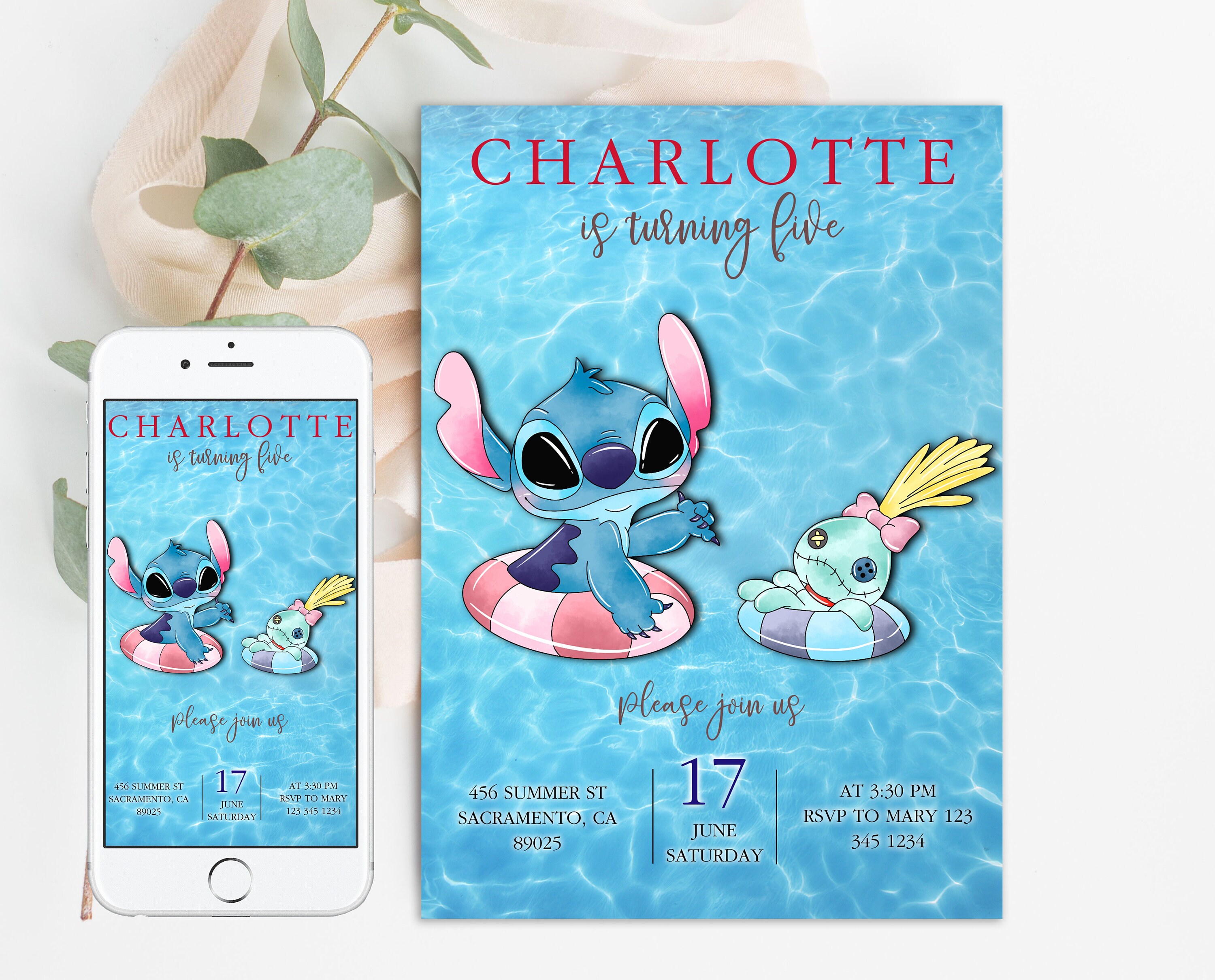 Stitch Birthday Invitation Stitch Pool Party Stitch Party Invite Beach ...