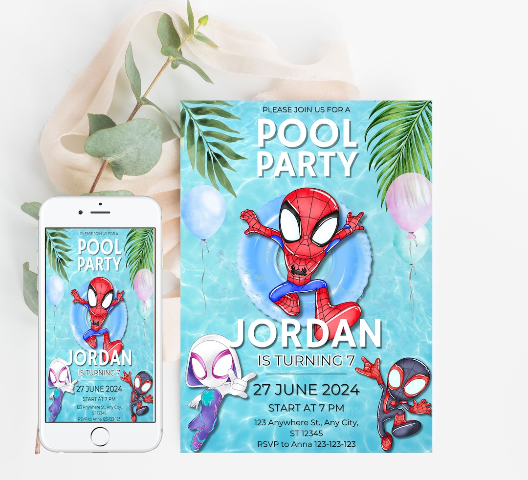 Spidey and His Amazing Friends Birthday Invitation Girl Boy Pool Party ...