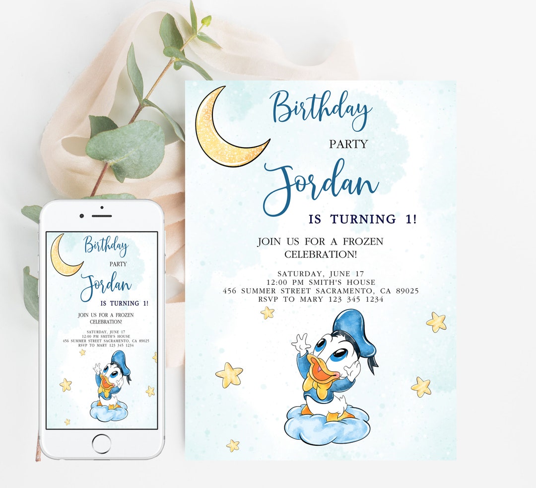 Donald Duck Baby Birthday Invitation Donald Duck Party Mobile Phone ...