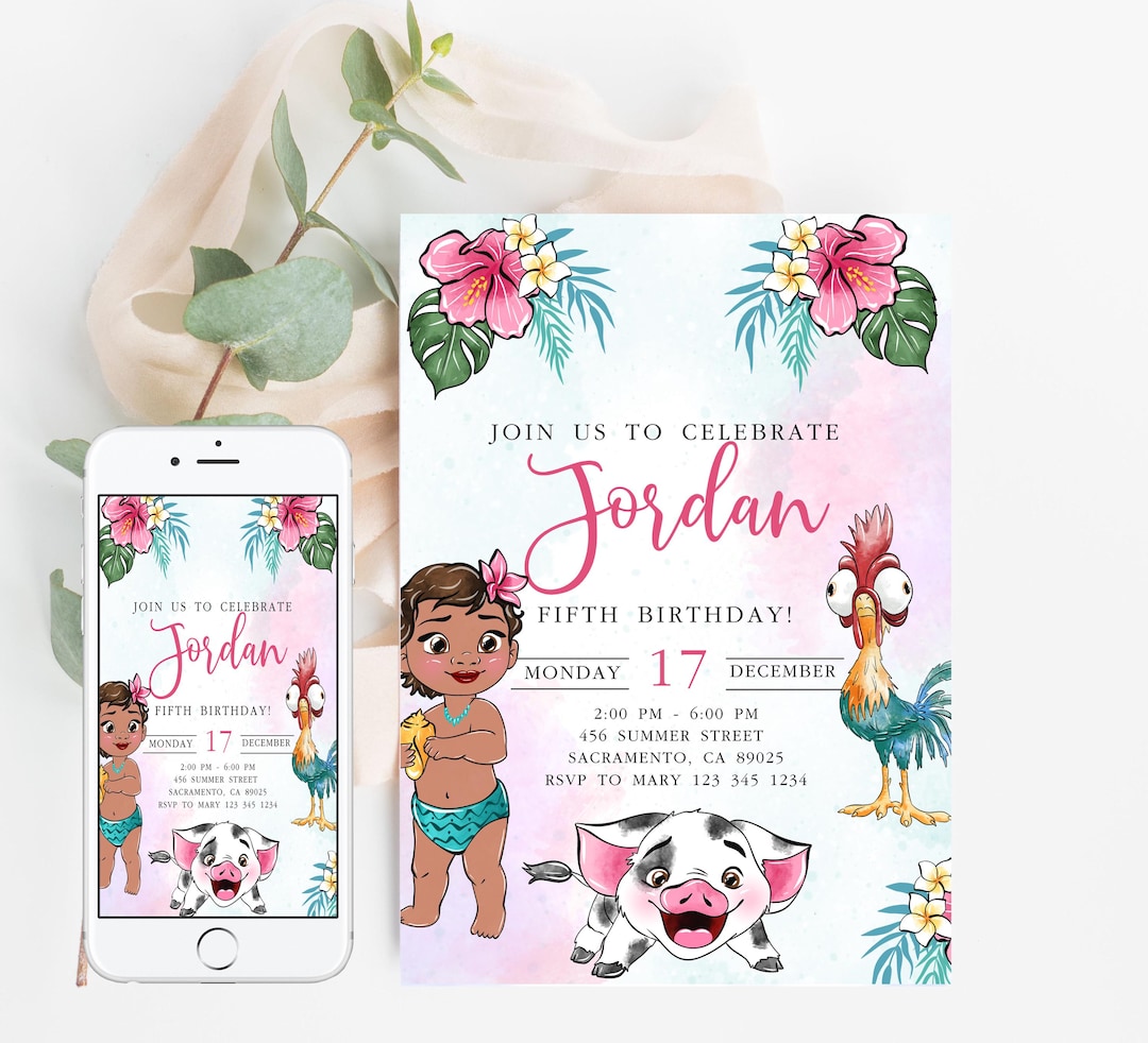 Baby Moana Birthday Invitation: Editable Hawaiian Theme (digital) - Etsy