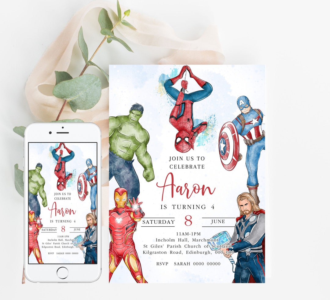 Avengers Party Editable Superheroes Birthday Invitation Template ...