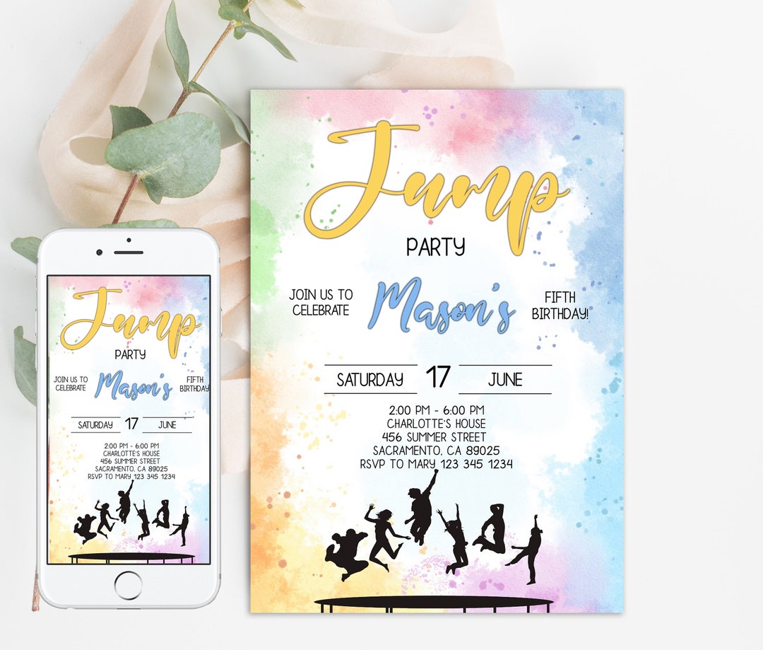 Jump Printable Birthday Invitation, Bounce Editable Invitation, Jump ...