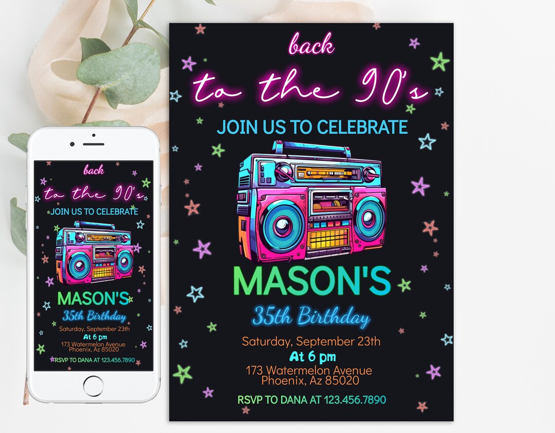 90s Birthday Invitation Party Invites Back to the 90's Rewind Retro ...