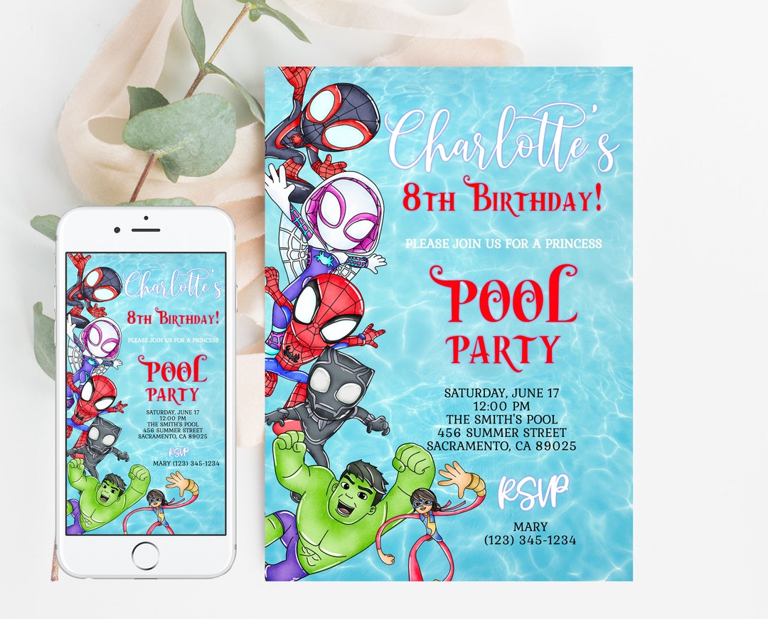 Spidey and His Amazing Friends Birthday Invitation Girl Boy Pool Party ...