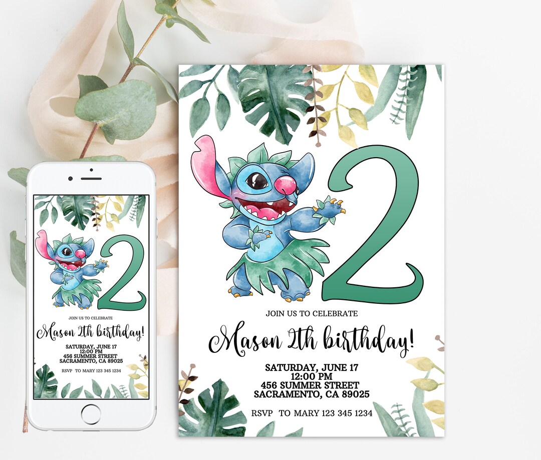 Stitch Birthday Invitation | Stitch Party | Stitch Party Invite | Beach ...