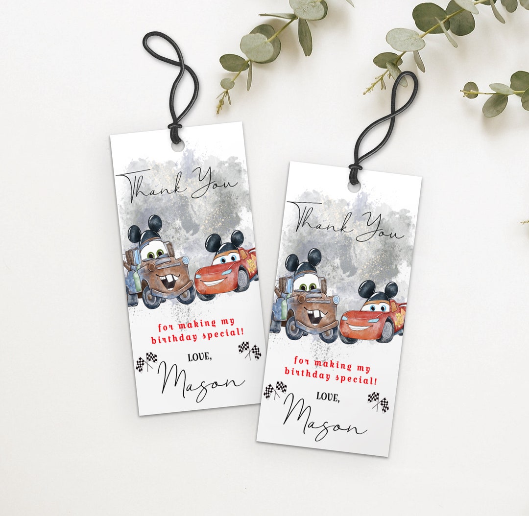 Cars Mickey Head Birthday Thank You Tag Party for Boy Invite Lightning ...