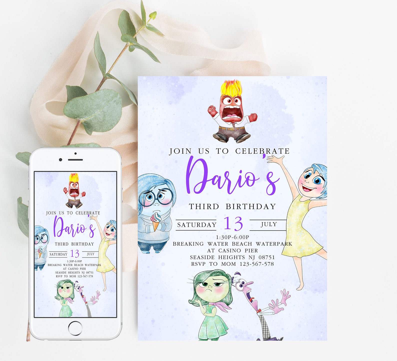 Inside Out 2 Birthday Invitation Inside Out & Inside Out Phone ...