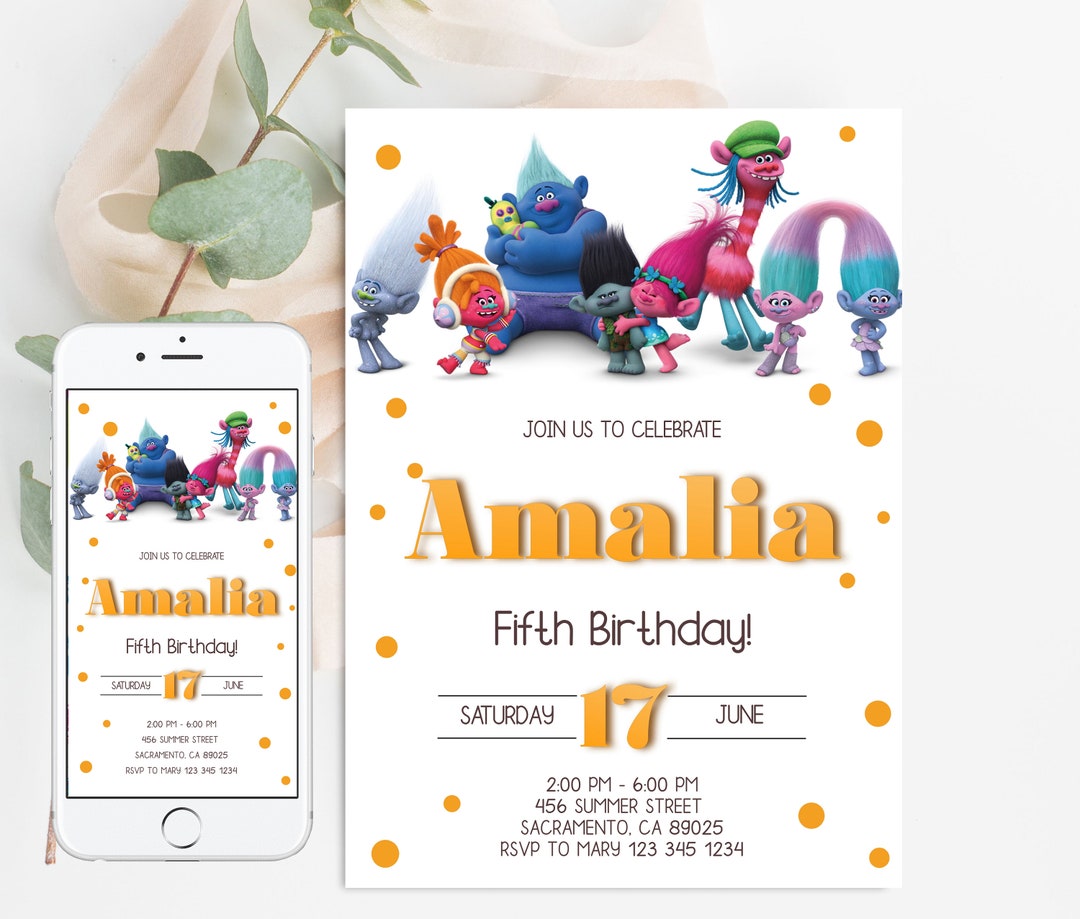 Trolls Invitation Trolls Birthday Invite Printable Invitation Trolls ...