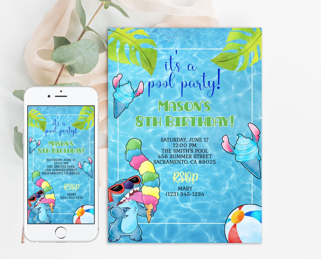 Stitch Birthday Invitation | Stitch Pool Party | Stitch Party Invite ...