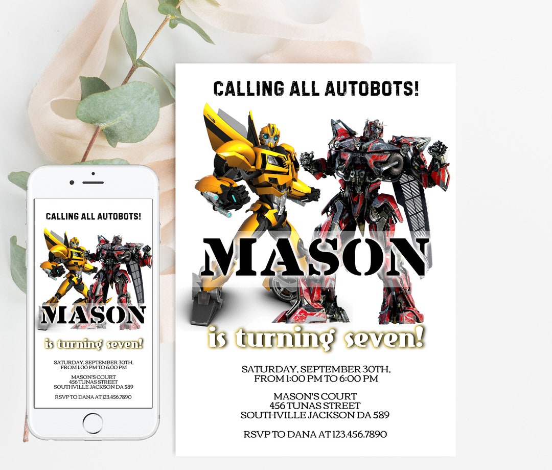 Rescue Bots Birthday Invitation, Optimus Prime Invite, Autoboots Party ...