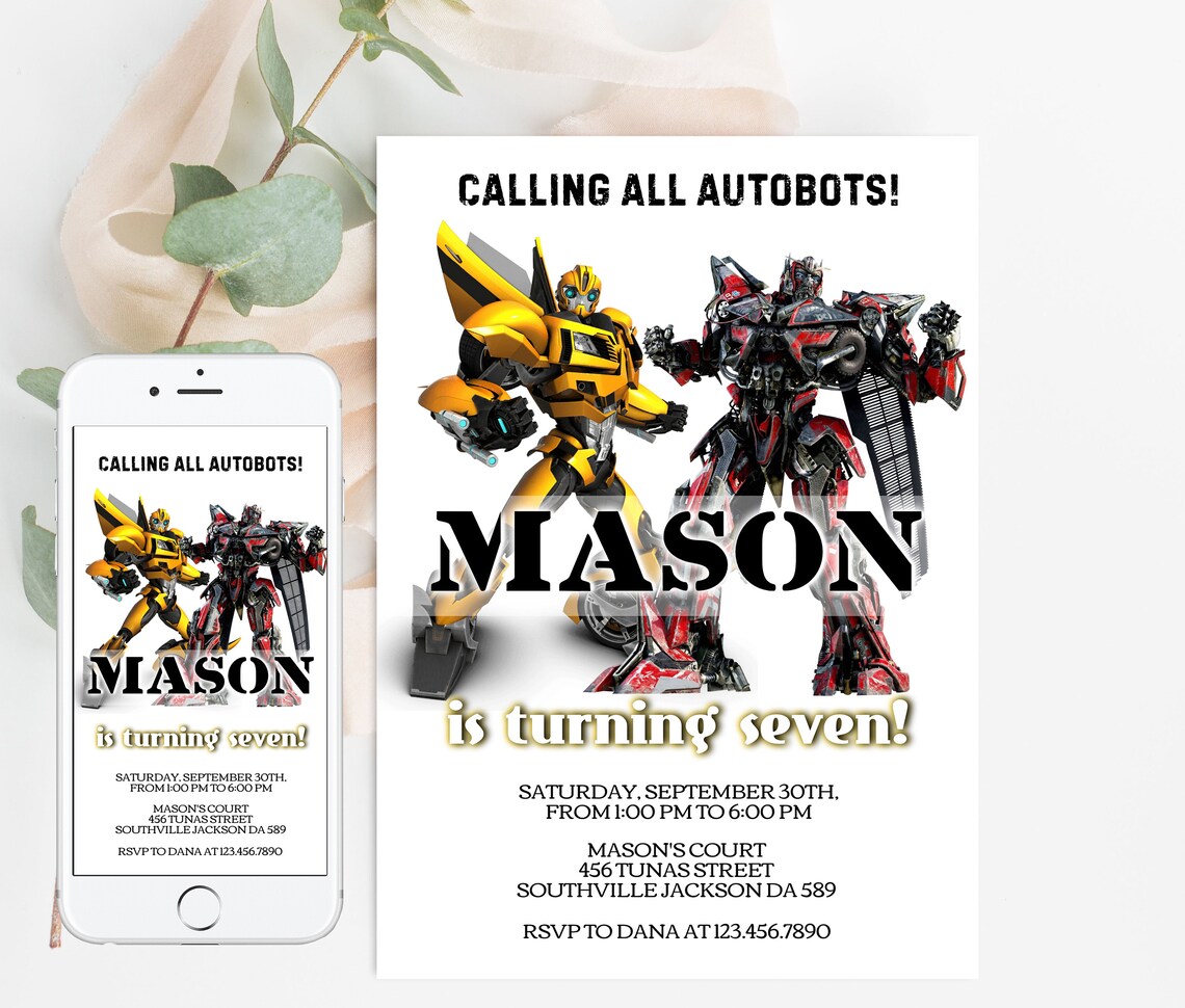 Rescue Bots Birthday Invitation, Optimus Prime Invite, Autoboots Party ...