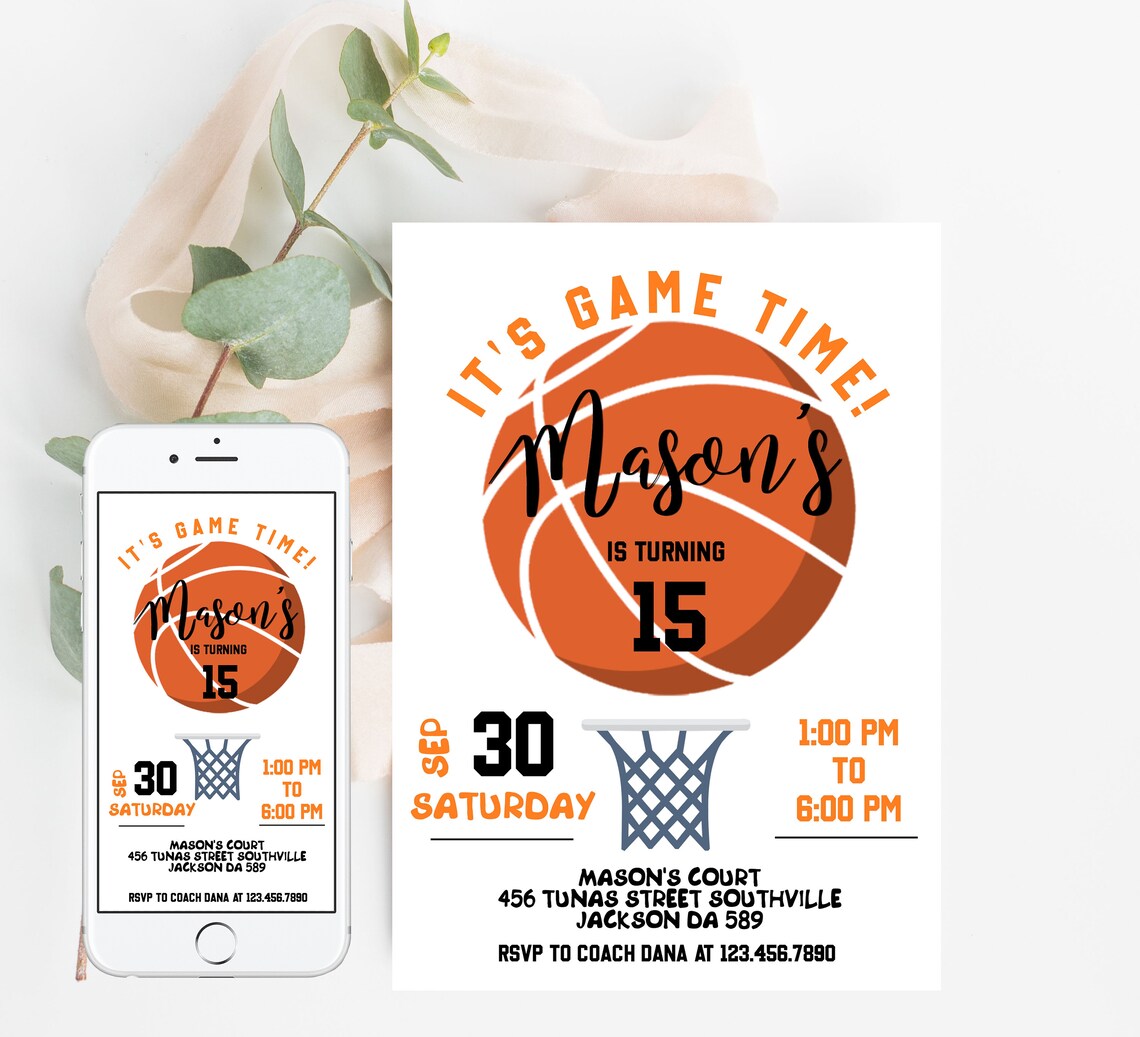 Basketball Birthday Invitation Template Printable, Basketball Birthday ...
