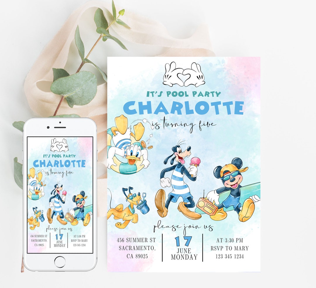 Mickey Mouse & Friends Pool Party Invitation Summer Pool - Etsy
