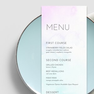 Cotton Candy Watercolor Menu Template Printable Menu - Etsy
