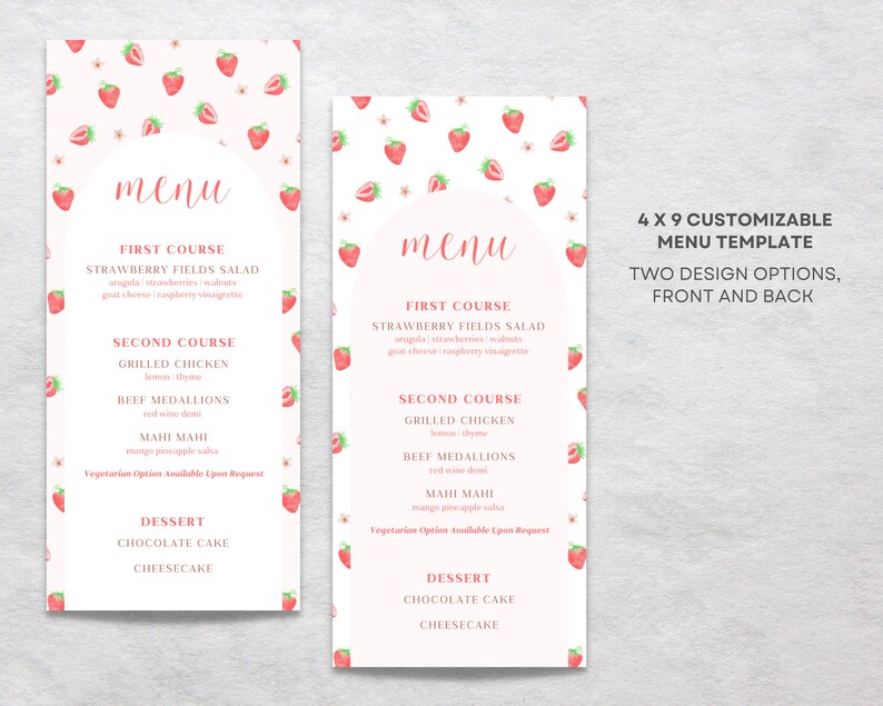 Summer Strawberry Menu Template Strawberry Baby Shower Menu - Etsy