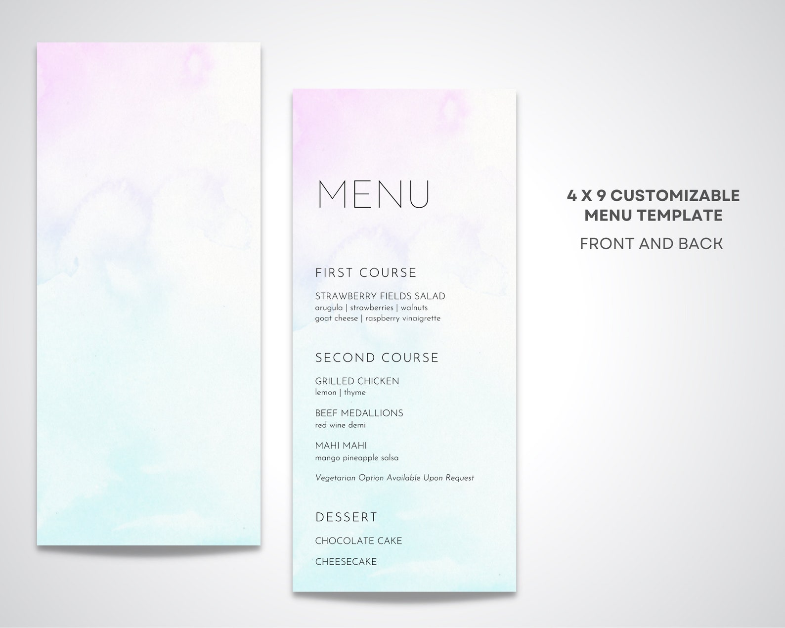 Cotton Candy Watercolor Menu Template Printable Menu - Etsy