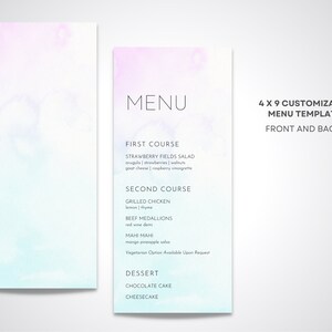 Cotton Candy Watercolor Menu Template Printable Menu - Etsy