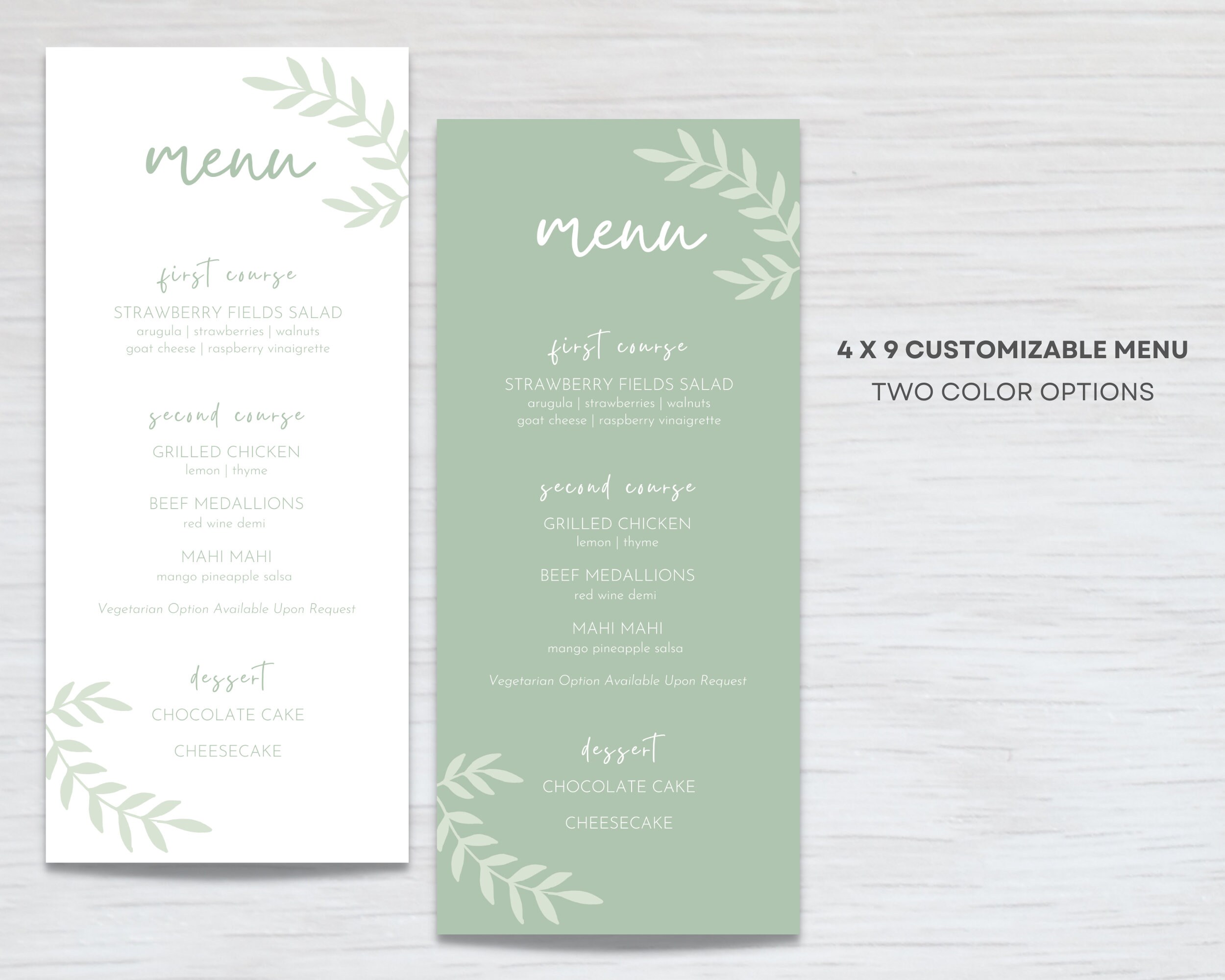 Simple Modern Green Leaf Menu Template Instant Download Printable Menu ...