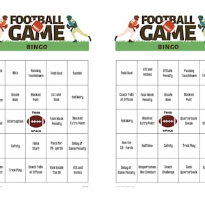 Football Game Bingo PDF, Printable Watch Party Game; Big Game Bingo ...