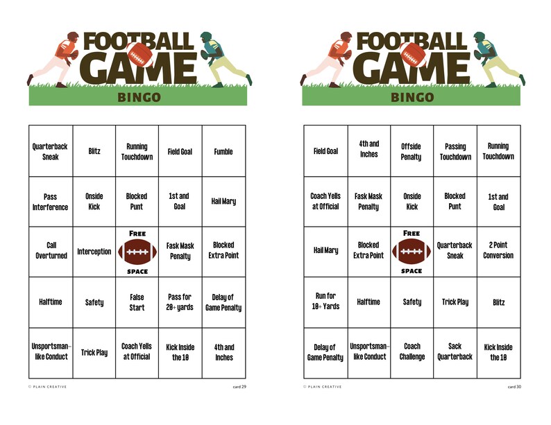 Football Game Bingo PDF, Printable Watch Party Game; Big Game Bingo ...