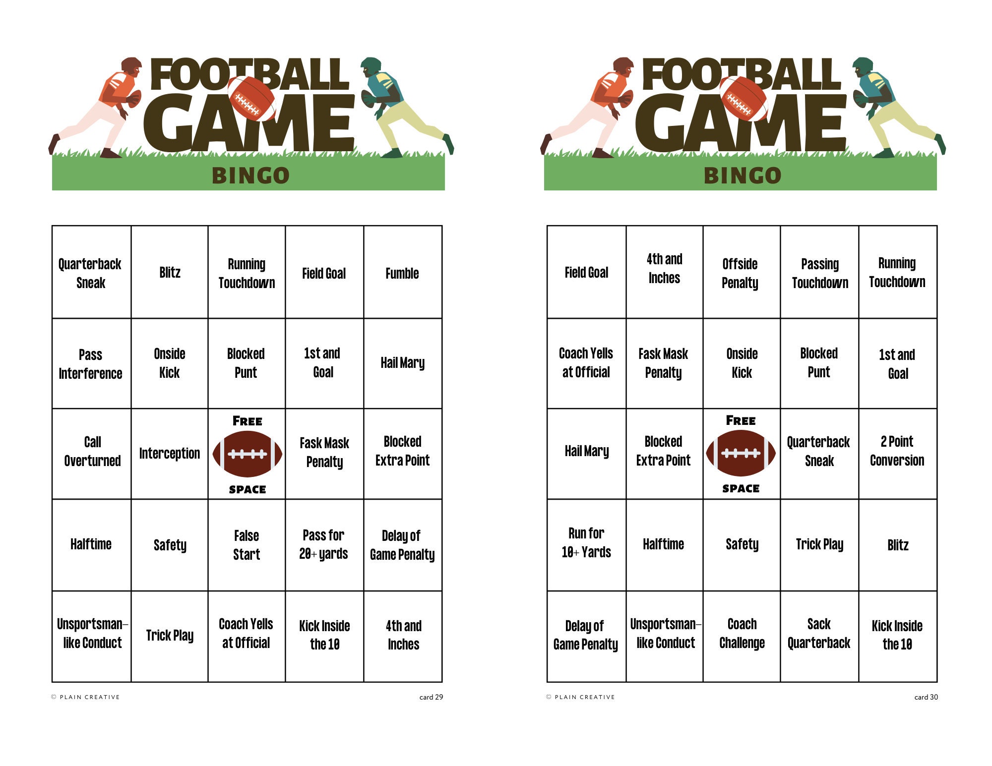Football Game Bingo PDF, Printable Watch Party Game; Big Game Bingo ...