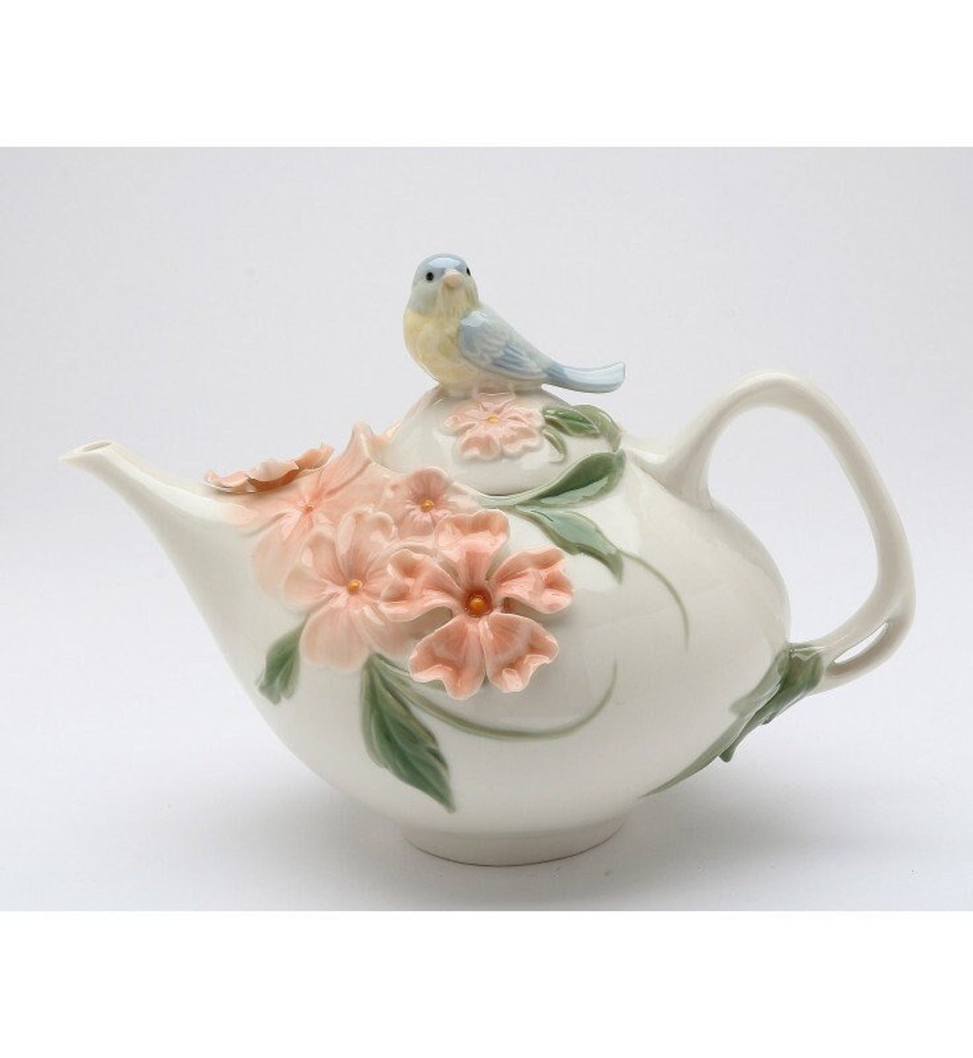 Bluebird Apple Blossom Porcelain Teapot Birds and Flowers Tea Pot - Etsy