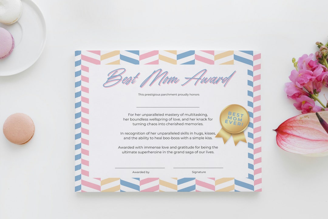 Mother's Day Gift Certificate Template, Best Mom Award Printable Gift ...