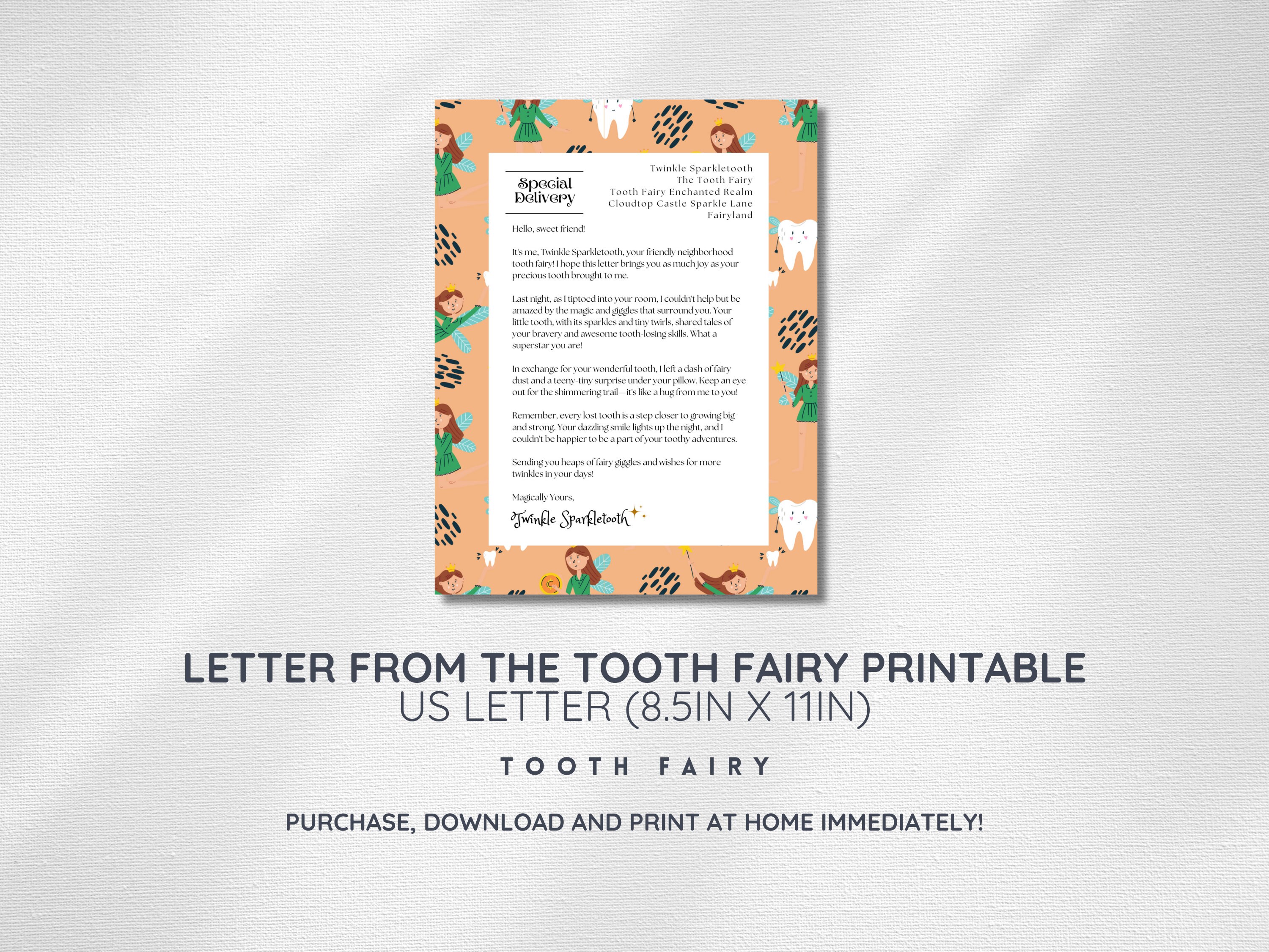Printable Tooth Fairy Letter, My First Tooth Note From Tooth Fairy ...