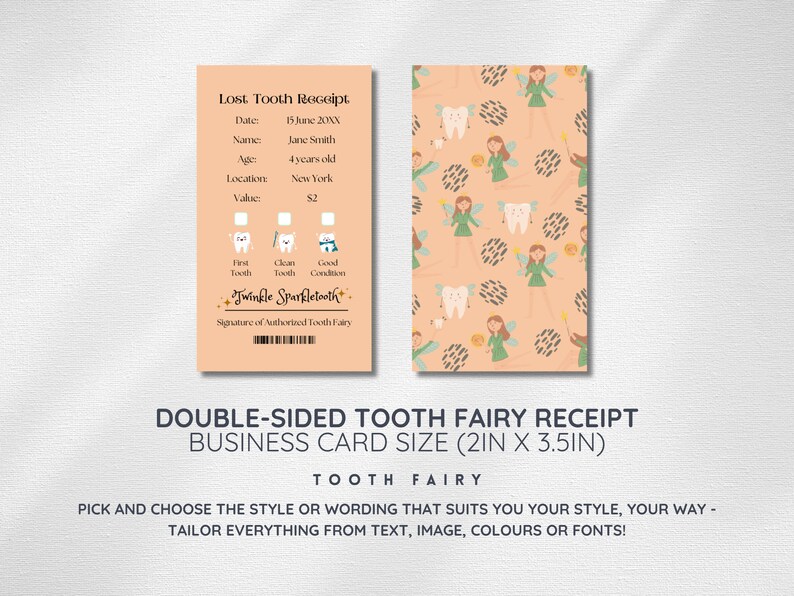 Tooth Fairy Receipt Template for Kids, First Tooth Keepsake, Tooth ...