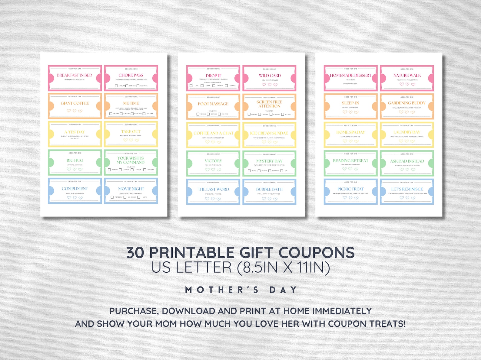 Mothers Day Coupons Template, Last Minute Present for Mom, Love Coupon ...