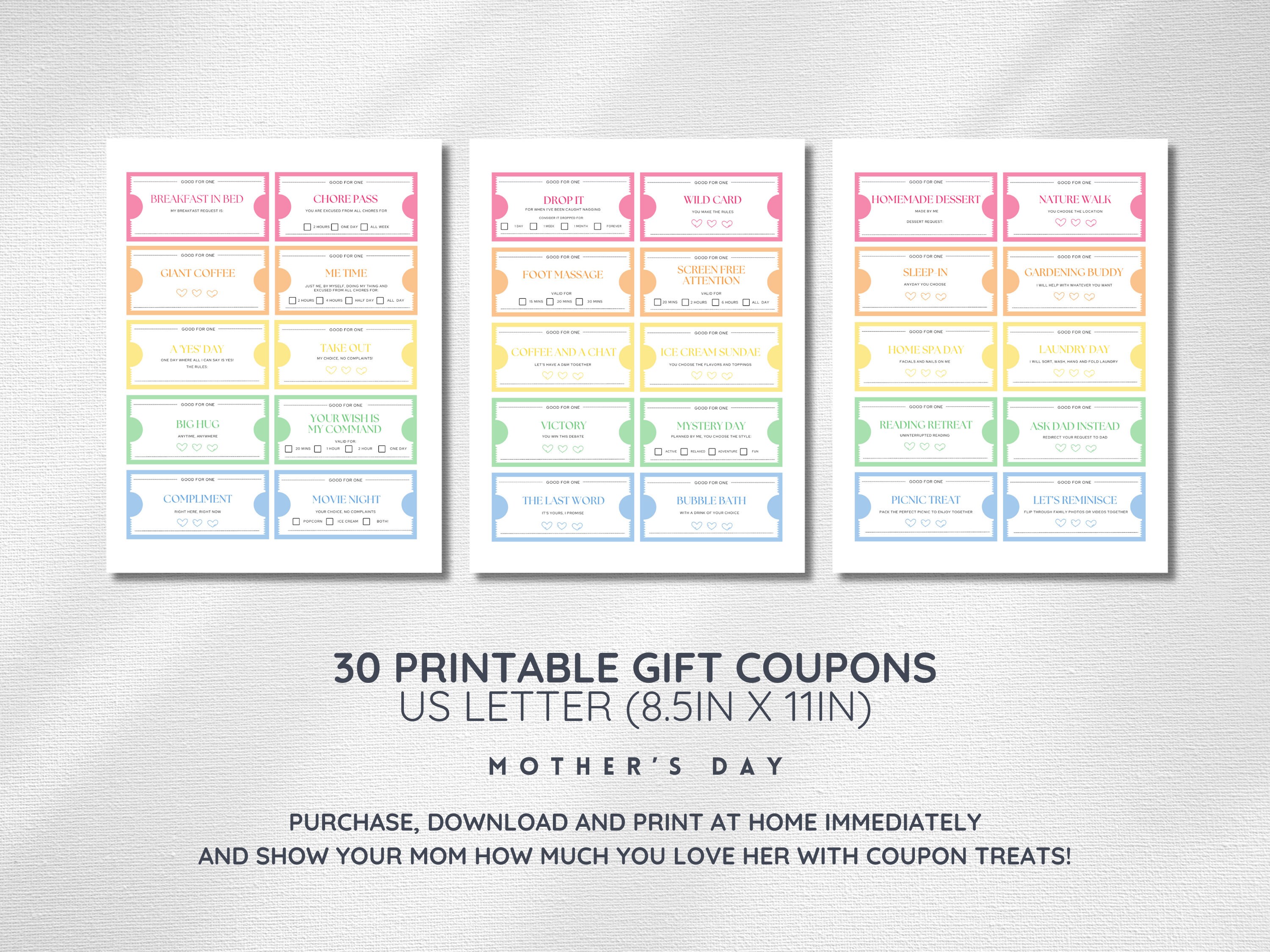 Mothers Day Coupons Template, Last Minute Present for Mom, Love Coupon ...