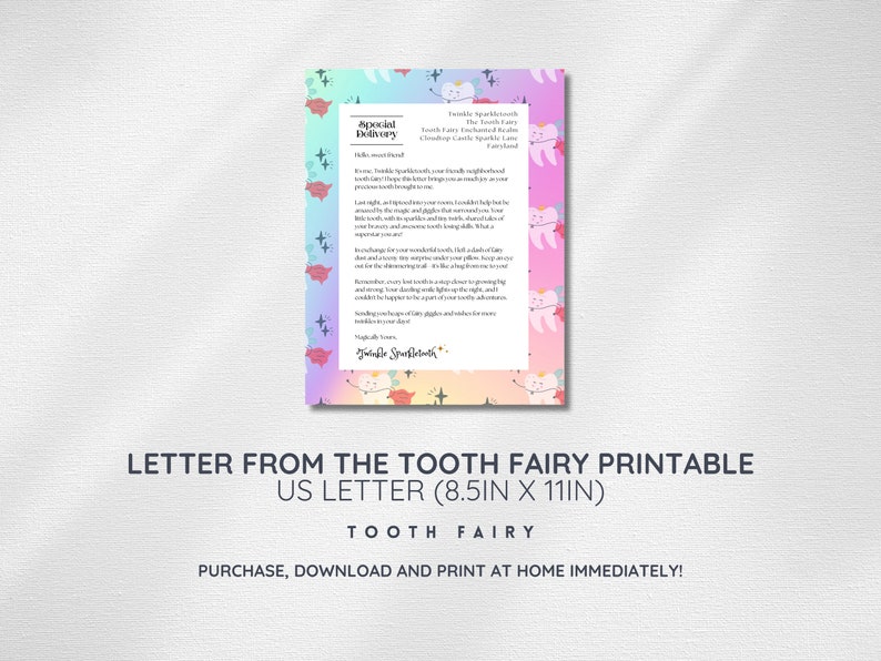 Tooth Fairy Letter Printable PDF, Tooth Fairy Gift for Kids, First ...