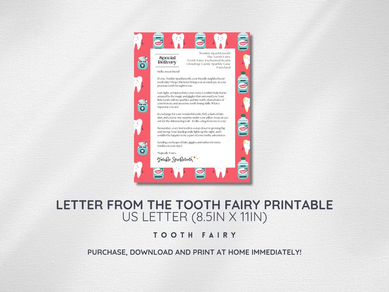 Tooth Fairy Letter Printable for Daughter, Tooth Fairy Visit Note for ...