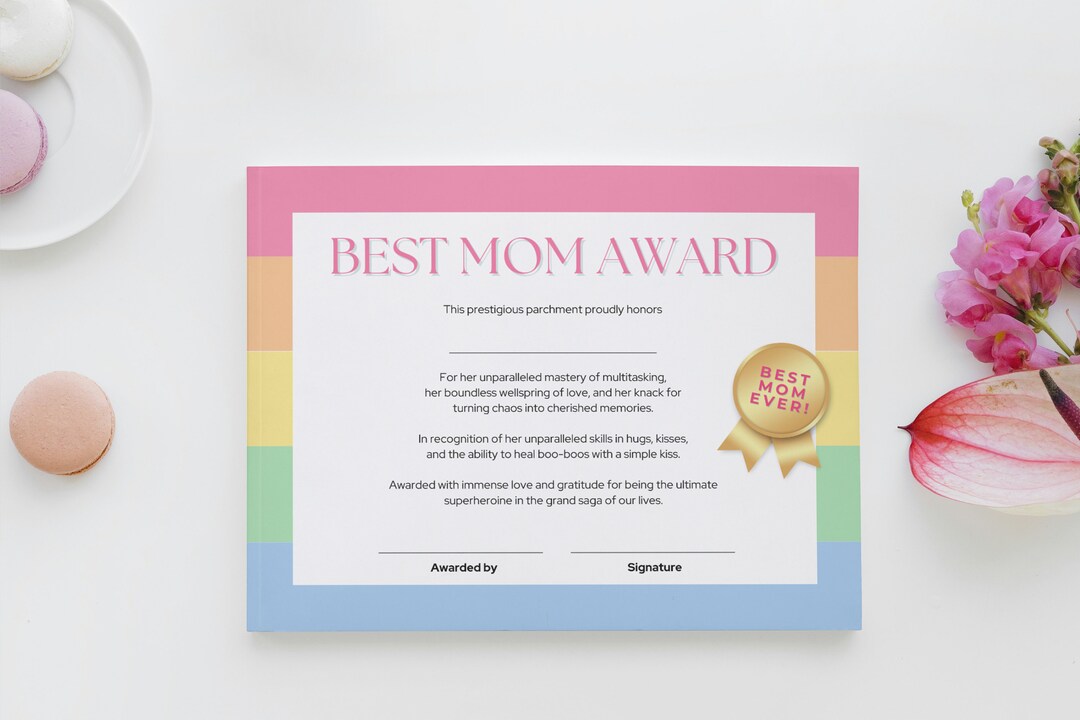 Mother's Day Gift Printable, Best Mom Award Certificate, Last Minute ...