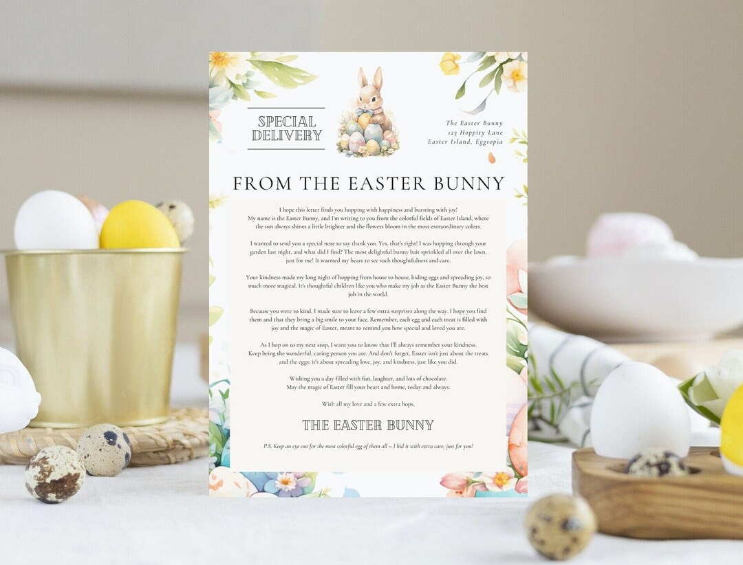 Easter Bunny Letter for Children, Easter Printable for Easter Basket ...