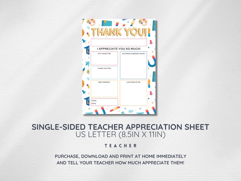Teacher Appreciation Gifts, End of School Year Thank You Card for ...