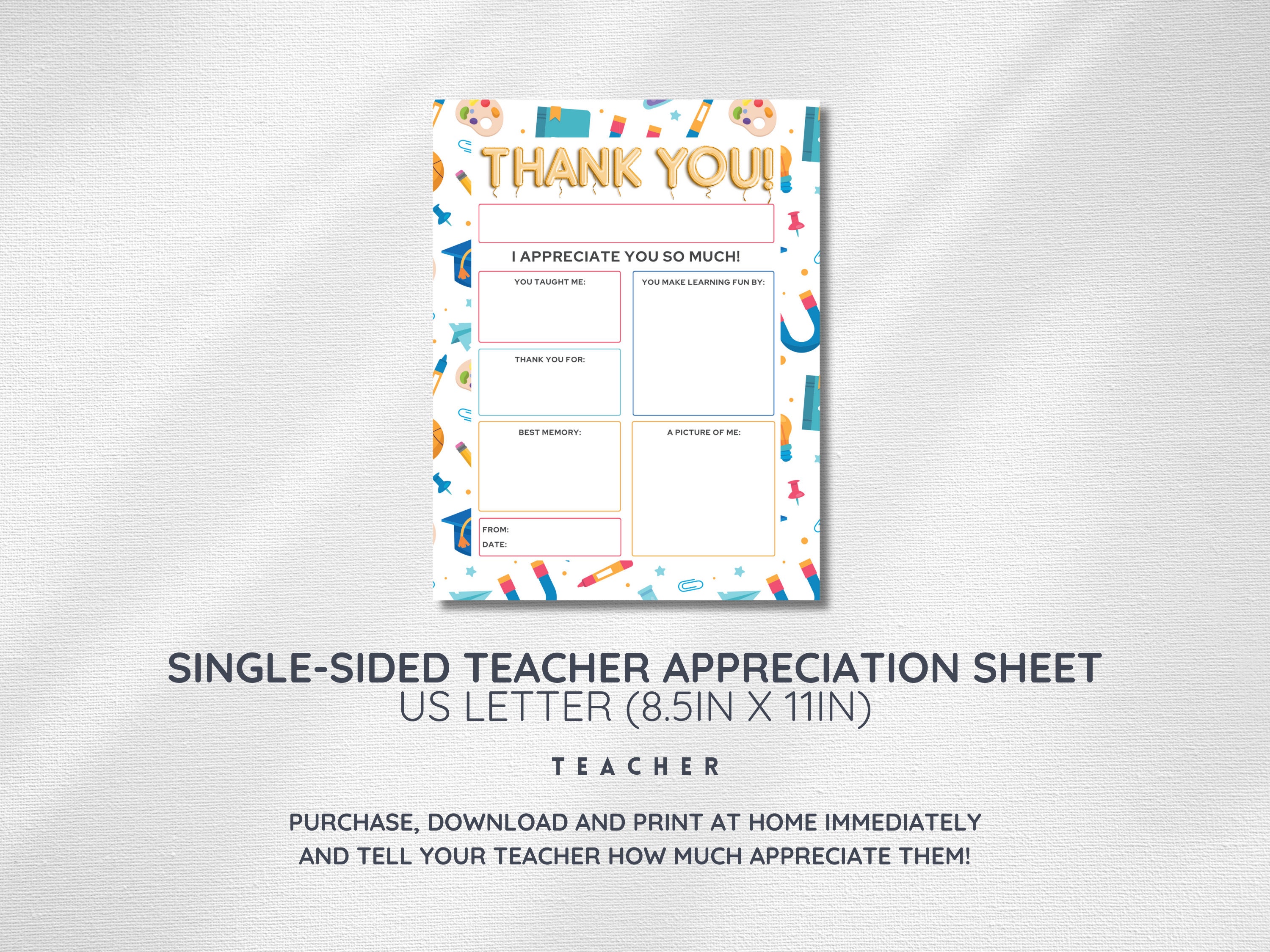 Teacher Appreciation Gifts, End of School Year Thank You Card for ...