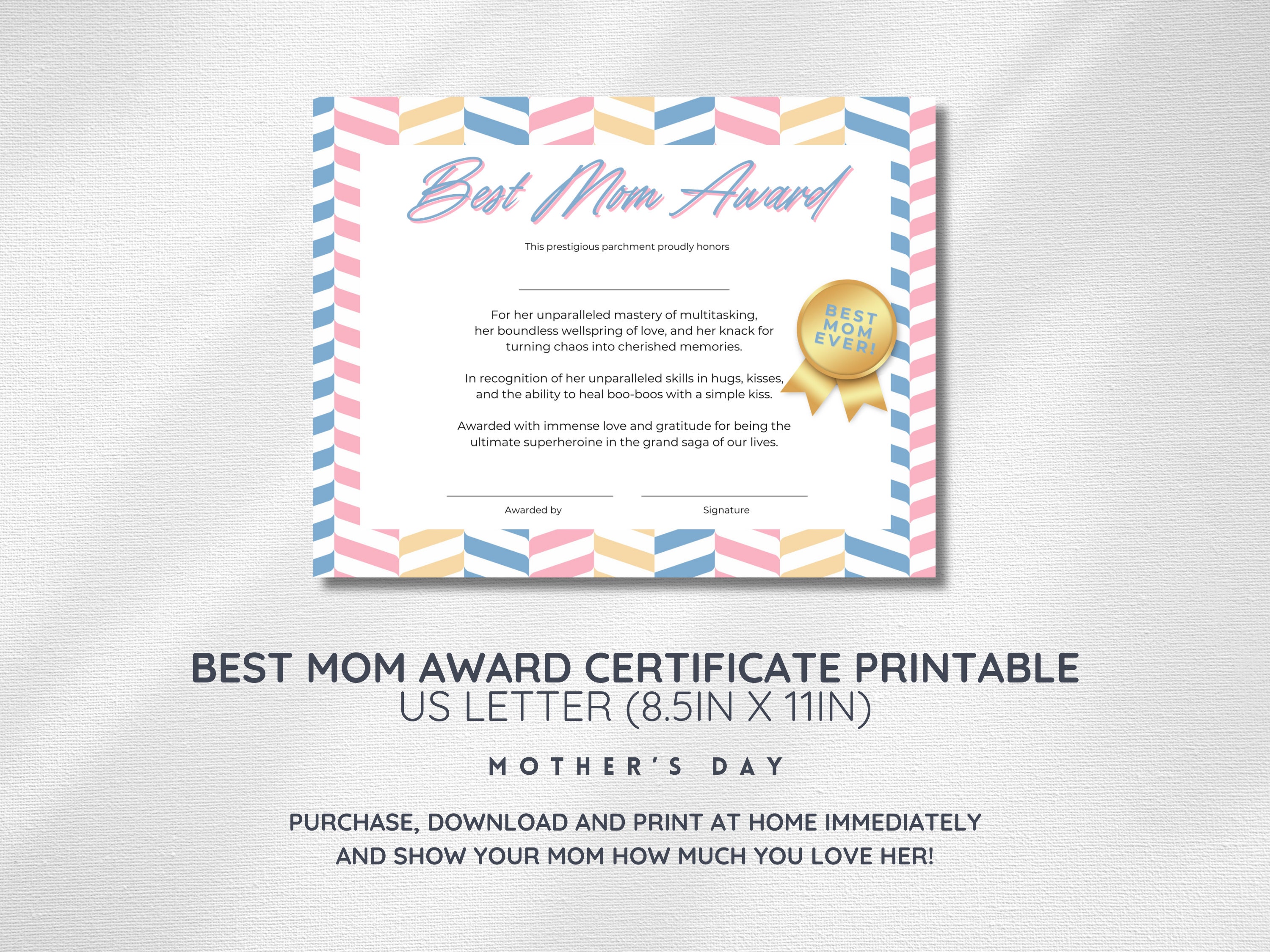 Mother's Day Gift Certificate Template, Best Mom Award Printable Gift ...