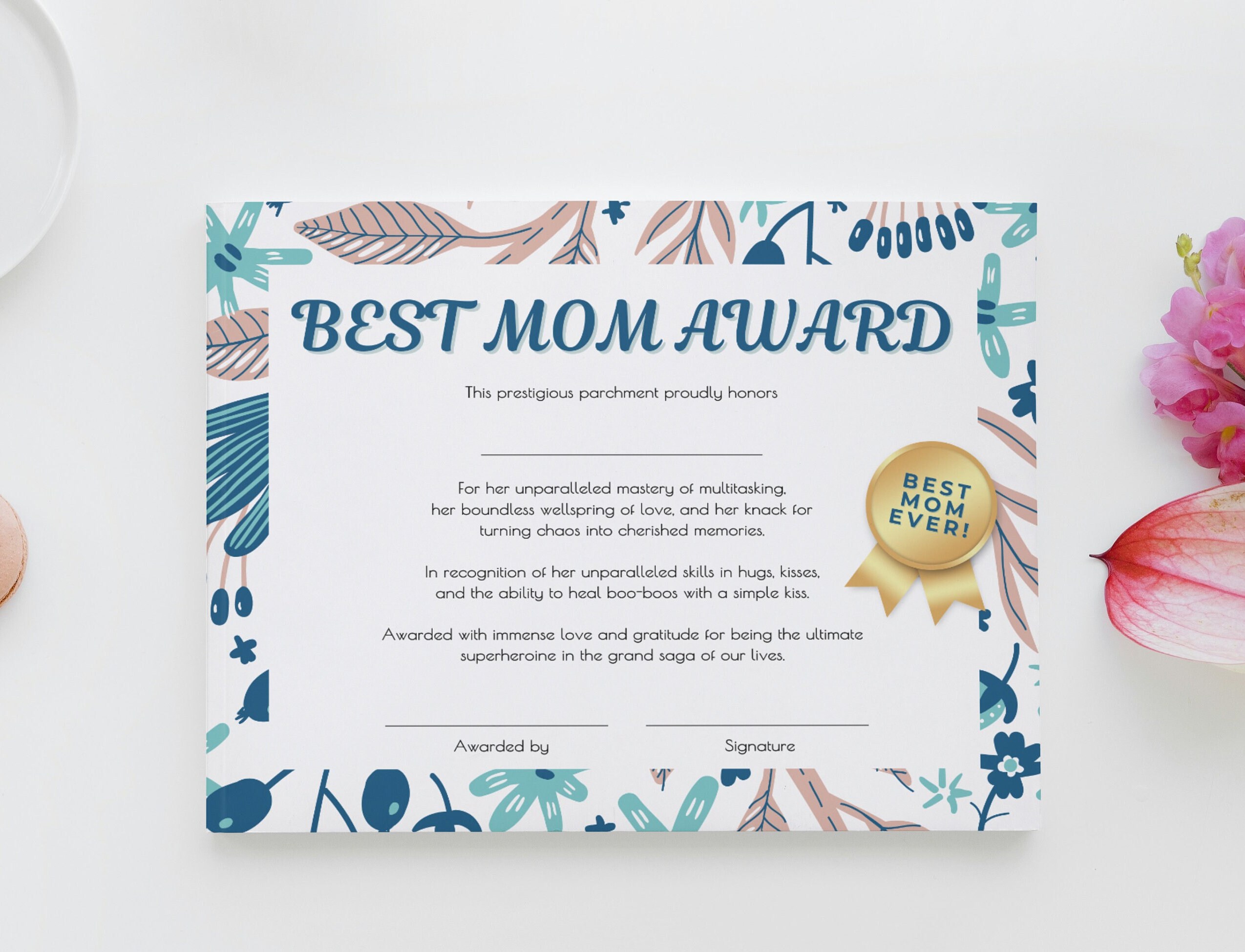 Printable Award Gift for Mom From Kids, Best Mom Award for Mother's Day ...