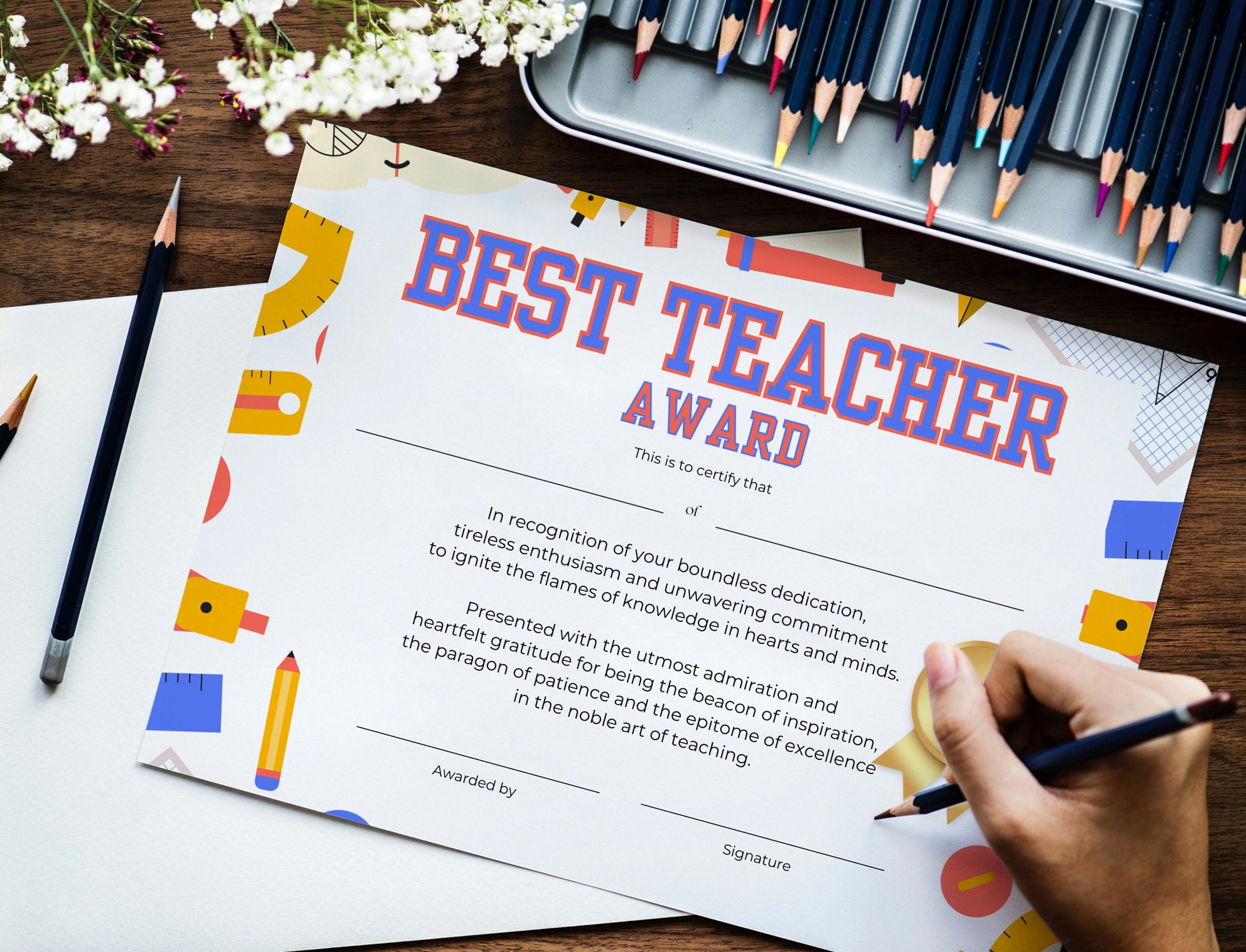Teacher Thank You Gift Printable Award, Best Teacher Award for Teacher ...