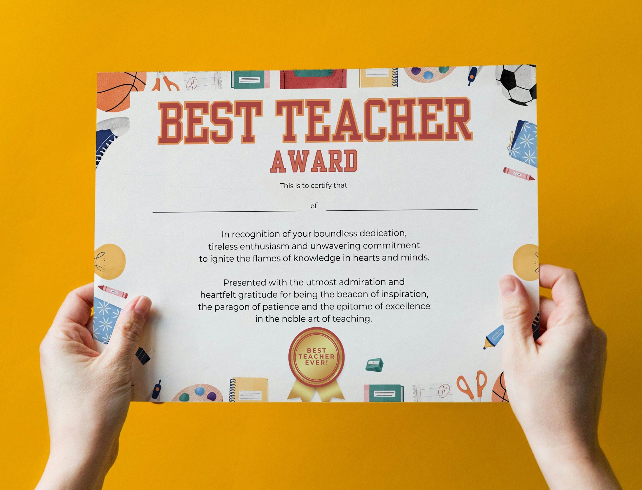 Best Teacher Award for Teacher Appreciation Week, Printable Teacher ...
