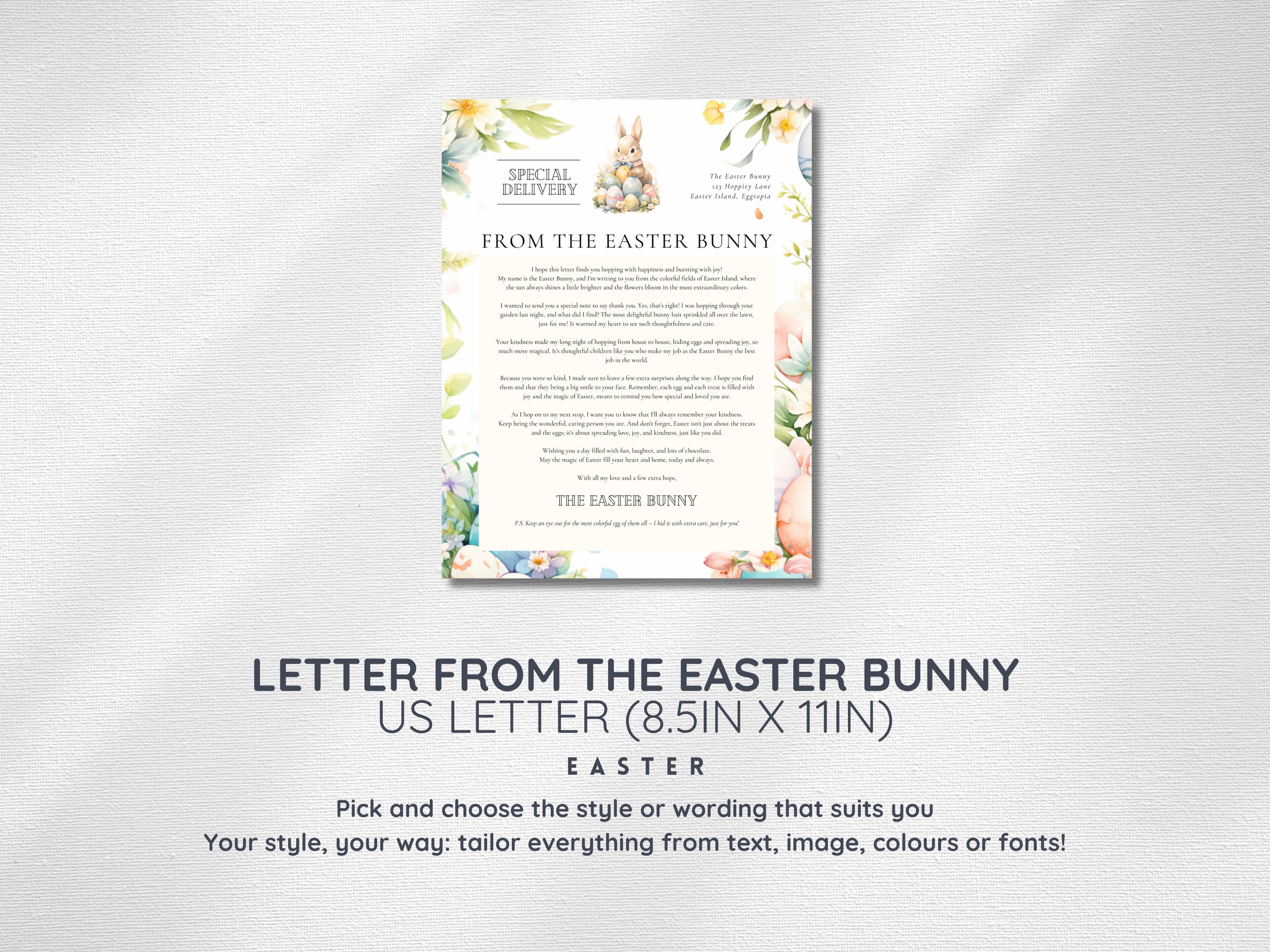 Easter Bunny Letter for Children, Easter Printable for Easter Basket ...