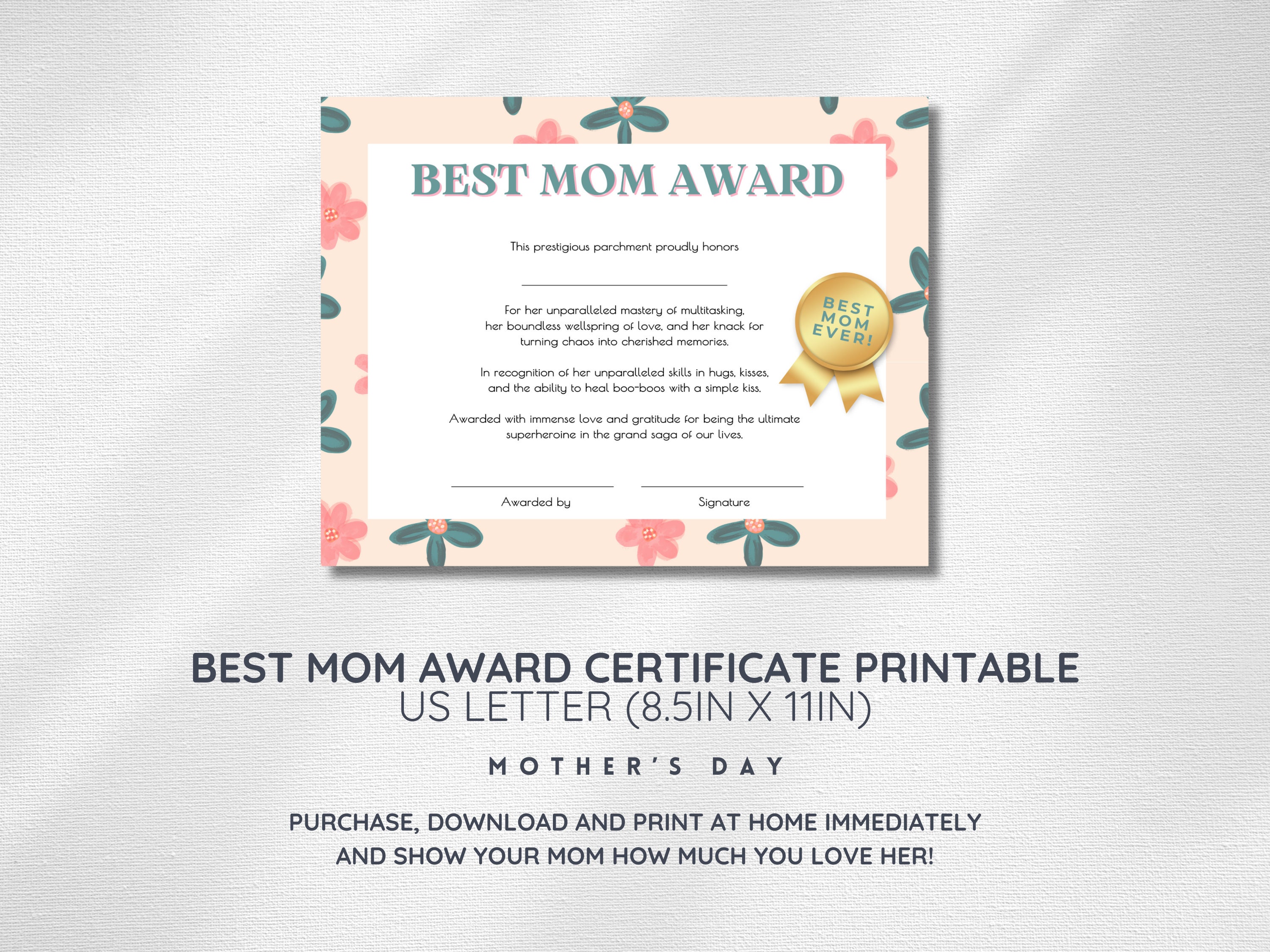 New Mom Gift Printable Certificate Template, Best Mom Award Mother's ...