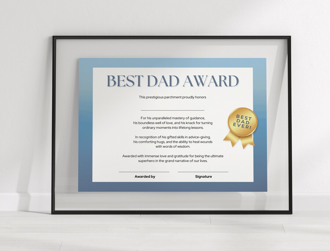 Best Dad Award Father's Day Gift, Last Minute Gift for Him, Print at ...