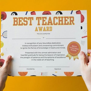 Teacher Appreciation Gift, Best Teacher Award, Teacher Thank You ...