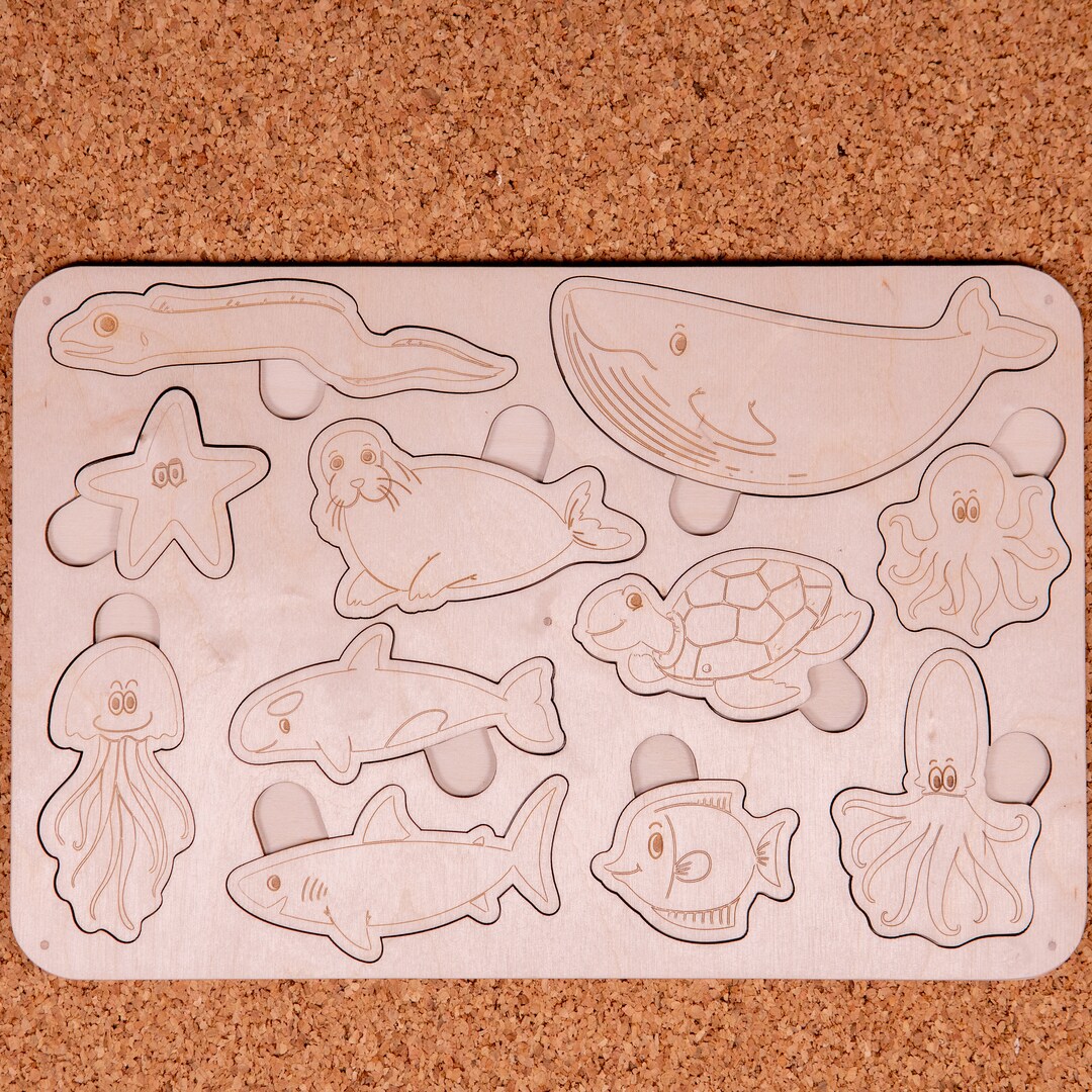 Children's Educational Wooden Puzzle With Sea Animals Gift for Kids - Etsy
