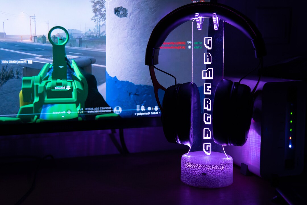 Personalized Gamer Streamer Tag LED Headphone Holder Stand - Etsy