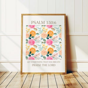 Psalm 150:6 Floral Christian Print, Digital Download, Pink and Blue ...
