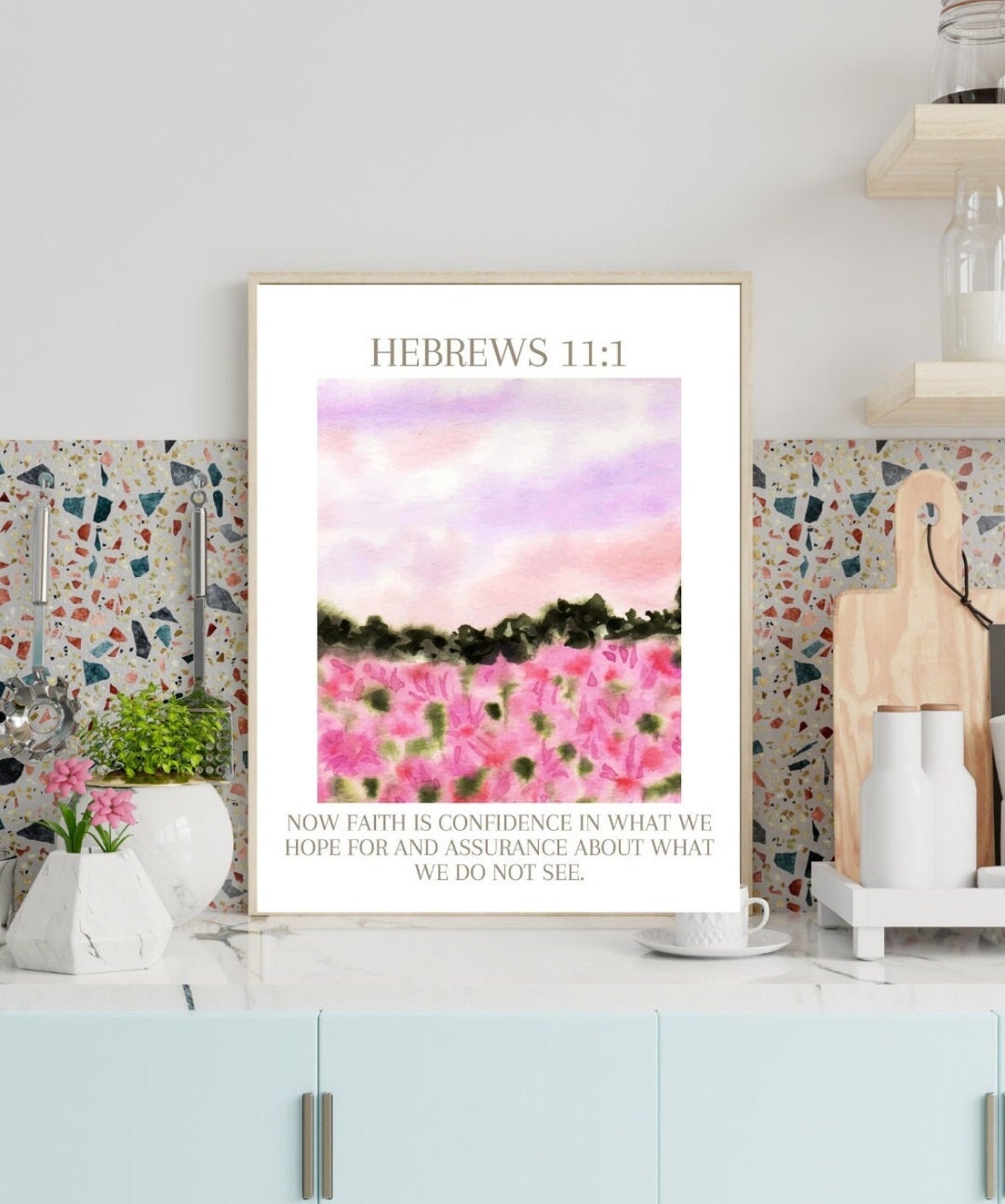Hebrews 11:1 Bible Verse Print With Pink Floral Design - Etsy